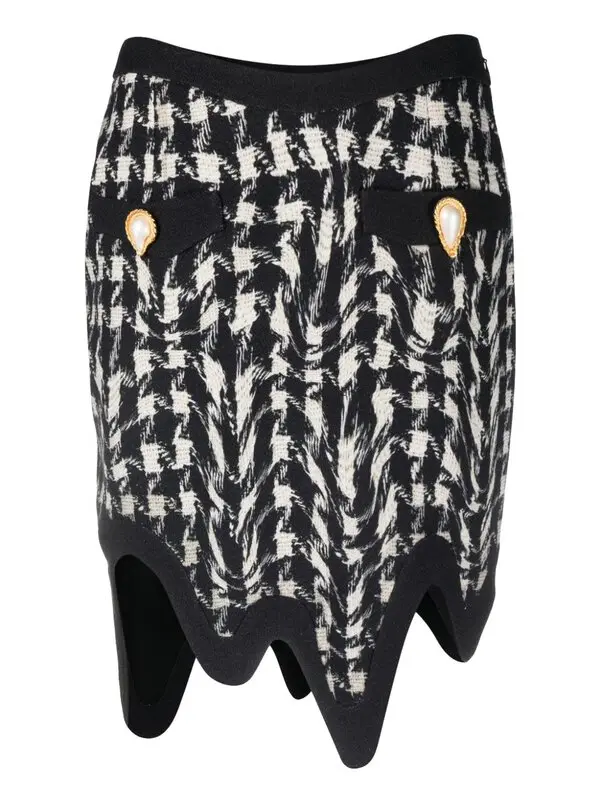 Moschino Asymmetric Checked Wool Miniskirt - Black