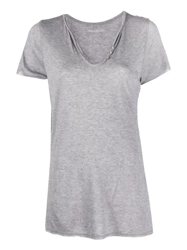 Zadig&Voltaire Star-button Henley-neck T-shirt - Grey