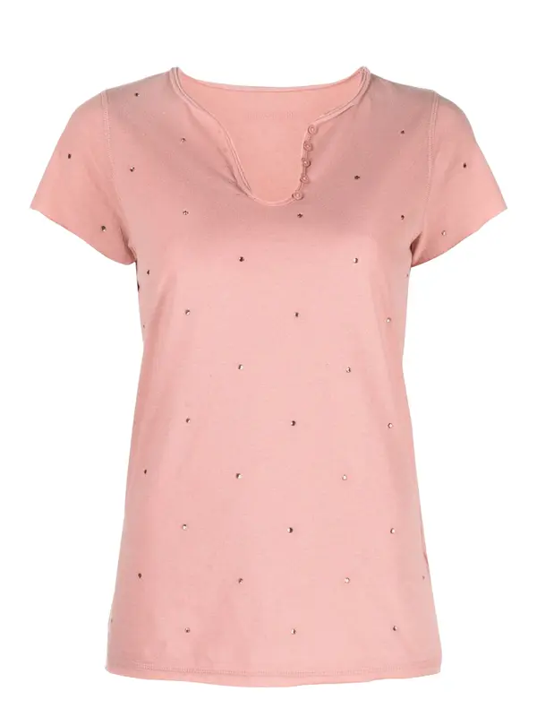 Zadig&Voltaire Rhinestone-embellished Henley T-shirt - Pink