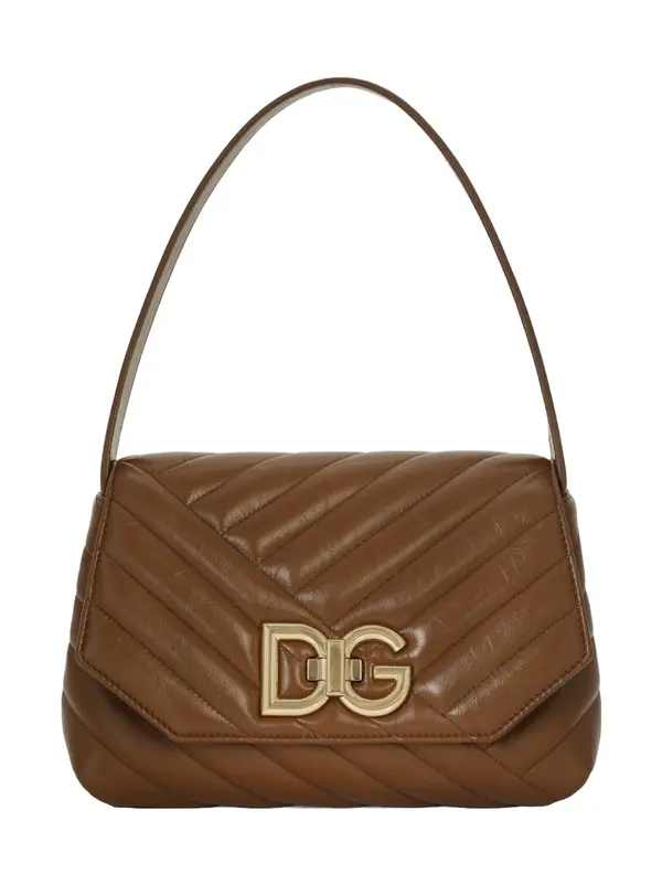 Dolce & Gabbana Padded Leather Bag With Logo Buckle - Brown