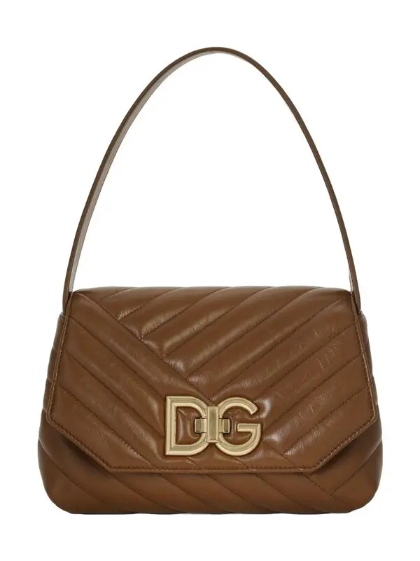 Dolce & Gabbana Padded Leather Bag With Logo Buckle - Brown