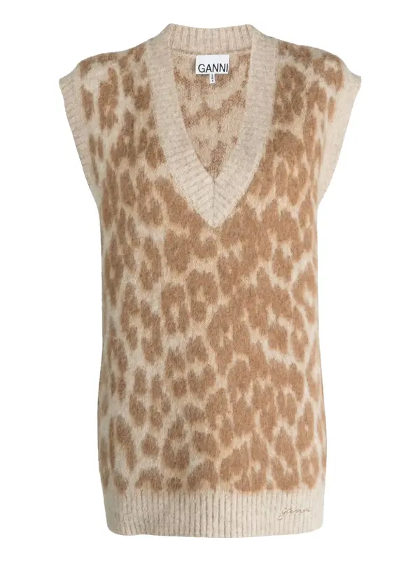 GANNI Leopard-jacquard Vest - Neutrals