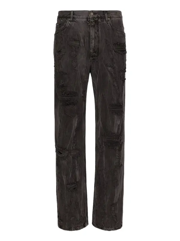 Dolce & Gabbana Distressed Straight-leg Jeans - Black