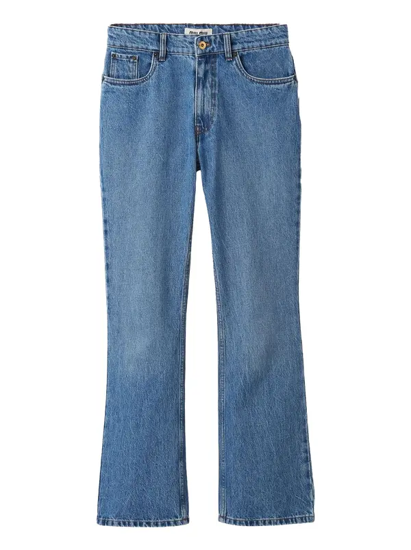 Miu Miu Logo-embroidered Flared Jeans - Blue