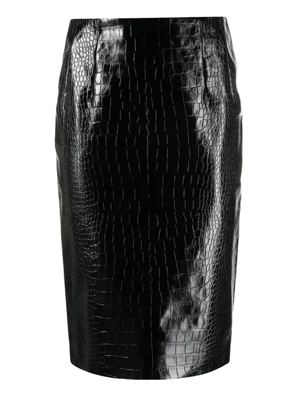 Versace Crocodile-embossed Midi Skirt - Black