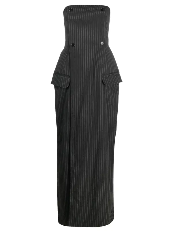 IOANA CIOLACU Pinstripe Bandeau Maxi Dress - Black