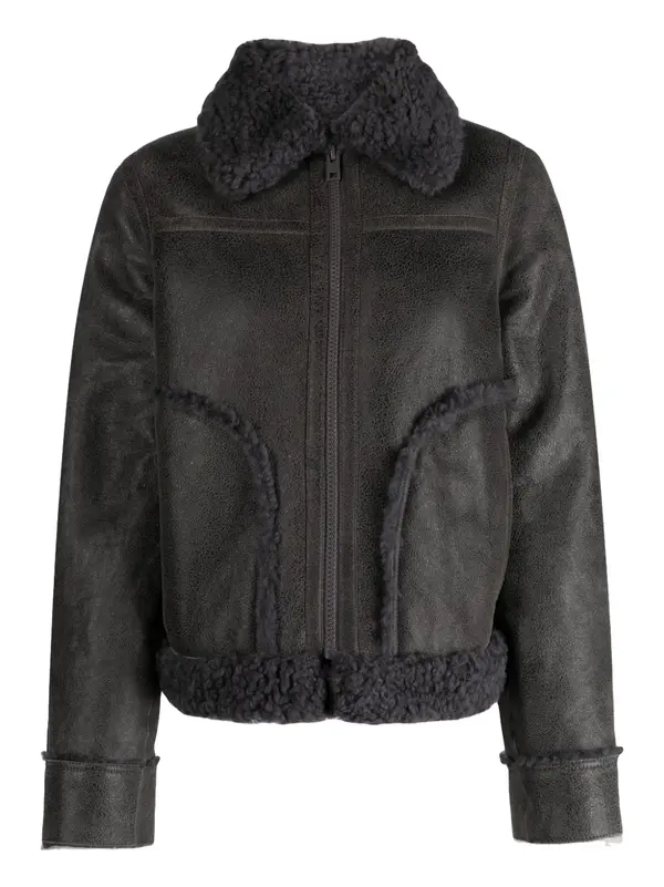 Zadig&Voltaire Kade Shearling-trim Leather Jacket - Grey