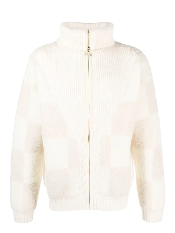 Casablanca Checked Bouclé Cardigan - White