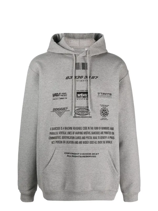 VTMNTS Movie Barcode Definition Cotton Hoodie - Grey