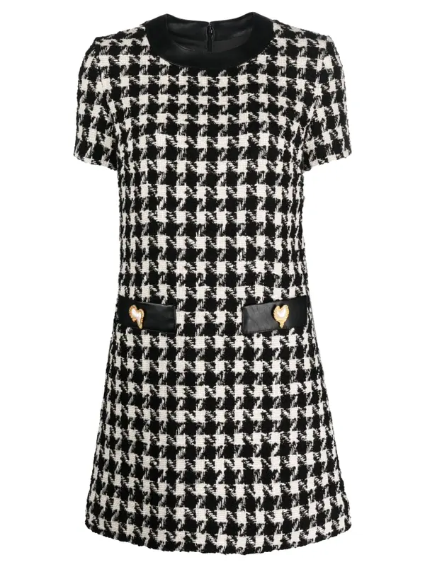 Moschino Houndstooth Knitted Mini Dress - Black