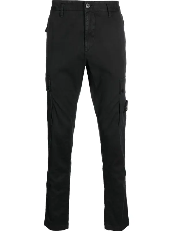 Stone Island Compass-motif Tapered Trousers - Black