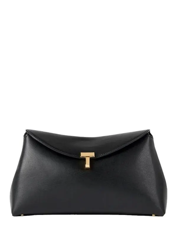 TOTEME T-lock Leather Clutch - Black