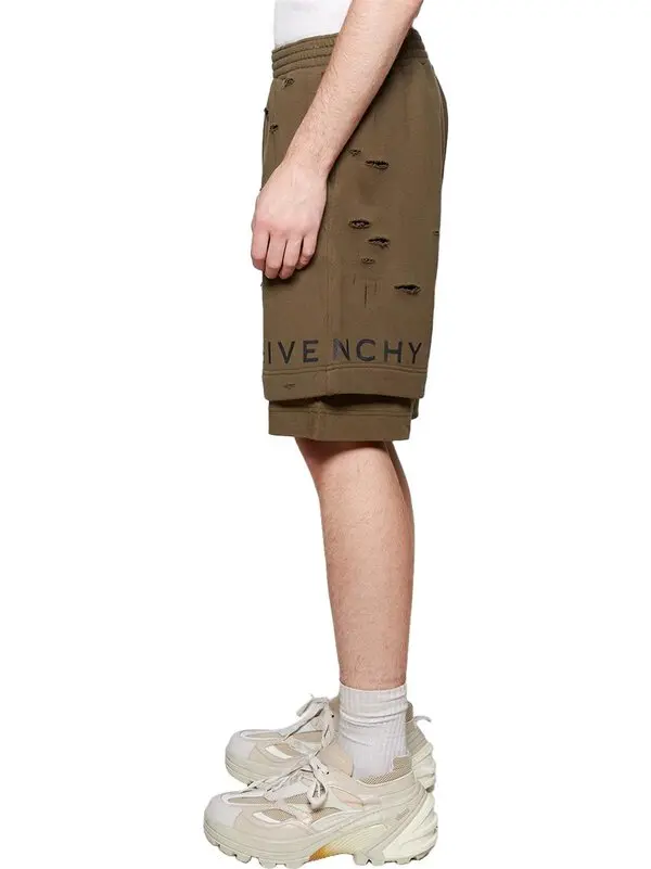 Givenchy Destroyed Felpa Bermuda Shorts - Khaki
