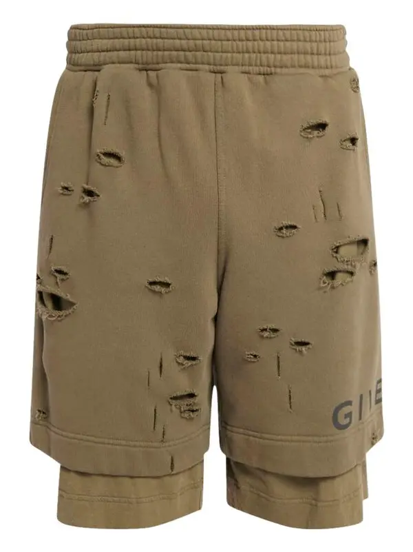 Givenchy Destroyed Felpa Bermuda Shorts - Khaki