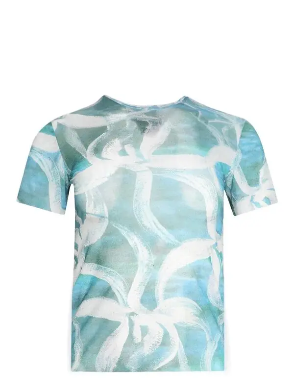 LOUISA BALLOU Floral Print Beach Tee - Blue With White Flower