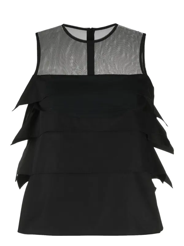 Sacai Ruffled Sheer-yoke Sleeveless Top - Black
