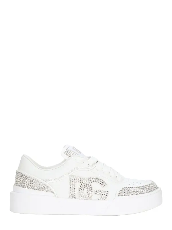 Dolce & Gabbana Rhinestone-embellished Leather Sneakers - White
