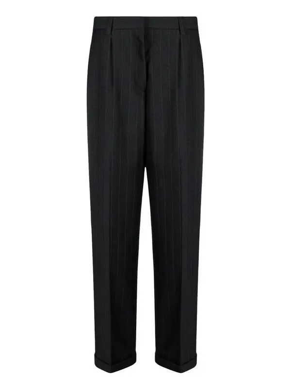 Miu Miu Pinstripe Herringbone Wool Trousers - Black