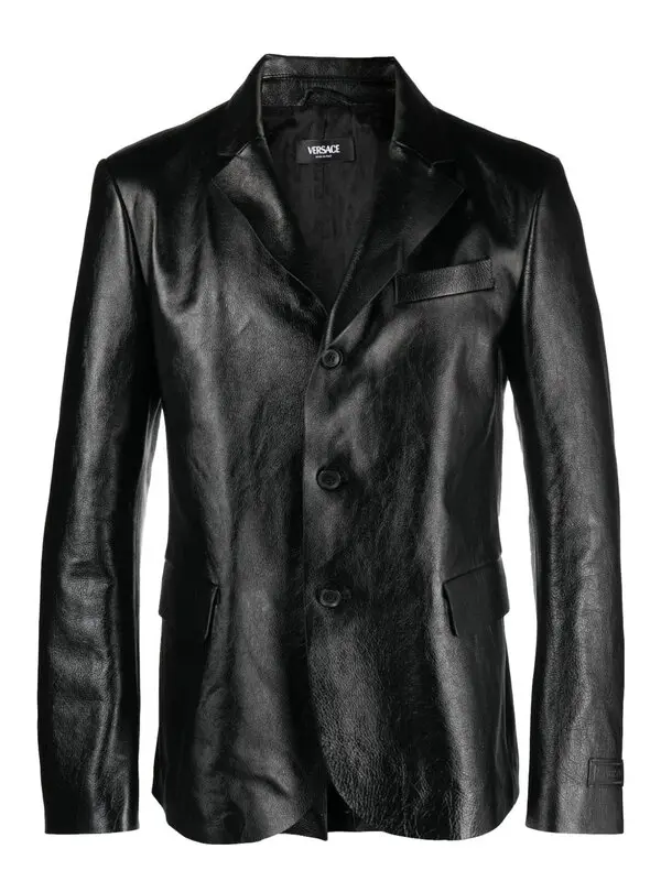 Versace Single-breasted Leather Blazer - Black