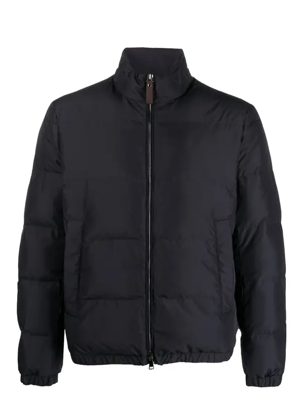 Canali Leather-tag Padded Jacket - Blue