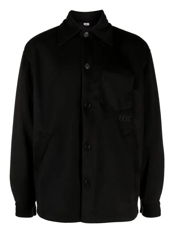 Gcds Logo-embroidered Overshirt - Black