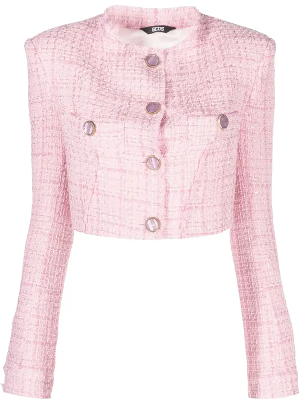 Gcds Button-up Cropped Tweed Jacket - Pink