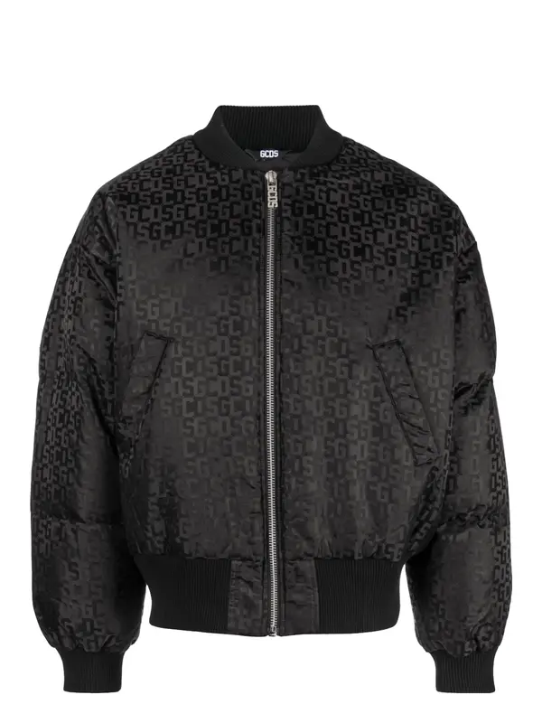 Gcds Monogram-pattern Zip-up Bomber Jacket - Black