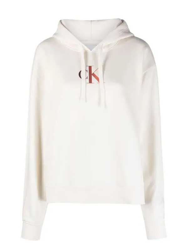 Calvin Klein Monogram-print Drawstring Hoodie - Neutrals