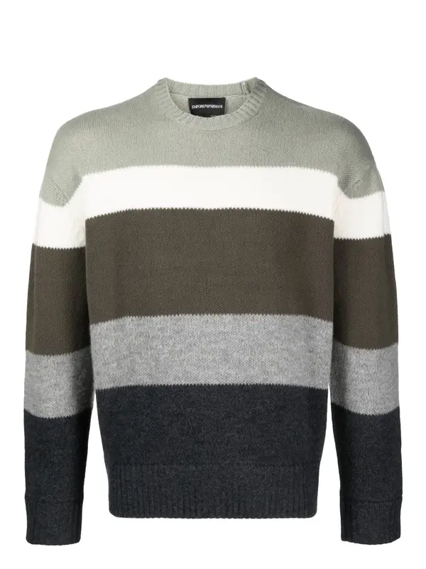 Emporio Armani Striped Virgin Wool Jumper - Green