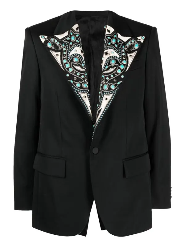 Roberto Cavalli Turquoise-embellished Single-breasted Blazer - Black