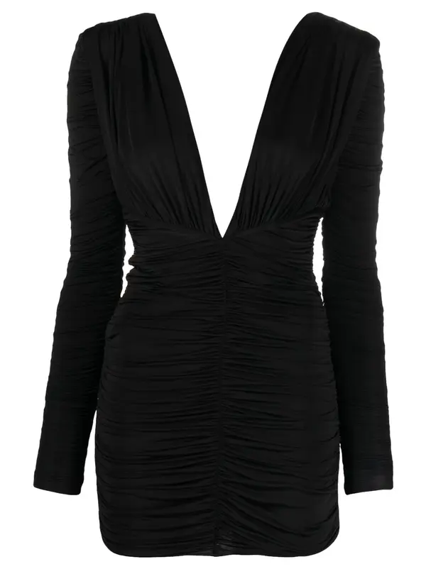 Alex Perry Ruched Plunge Minidress - Black