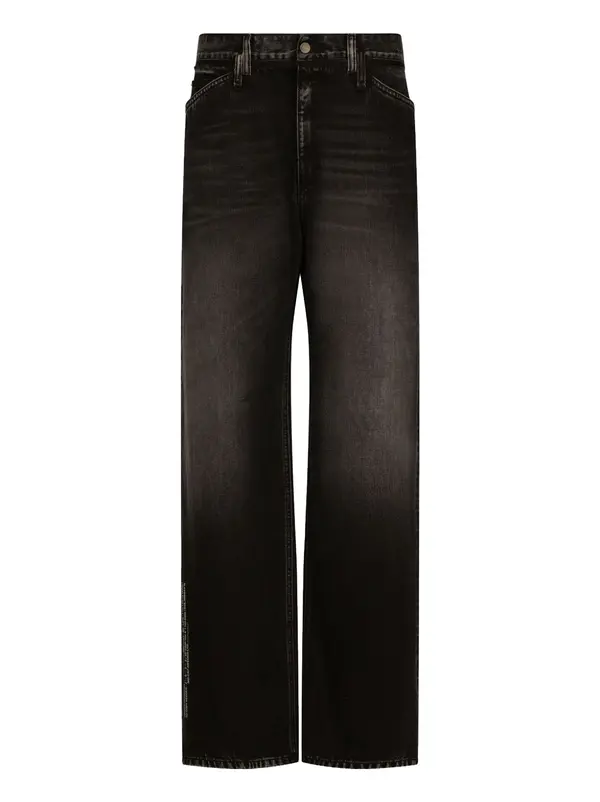 Dolce & Gabbana Logo-patch Wide-leg Jeans - Black