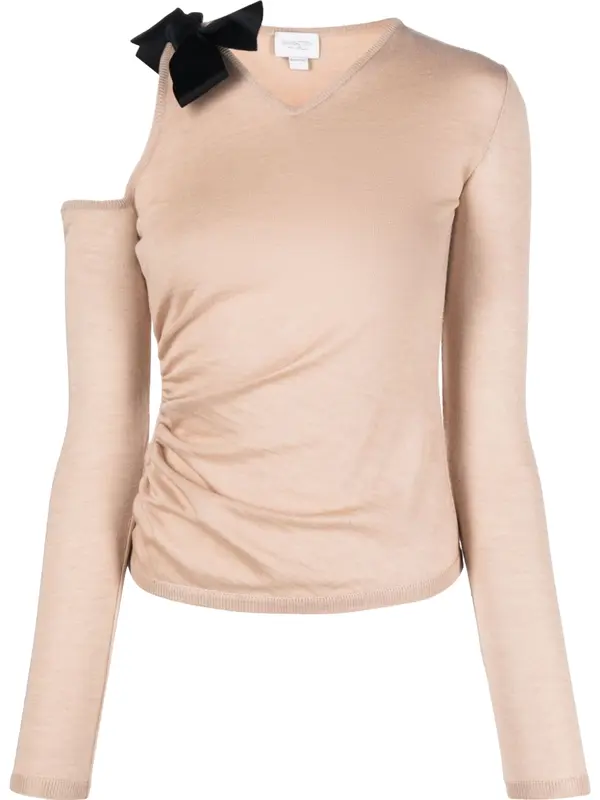 Giambattista Valli Bow-embellished Cut-out Top - Neutrals