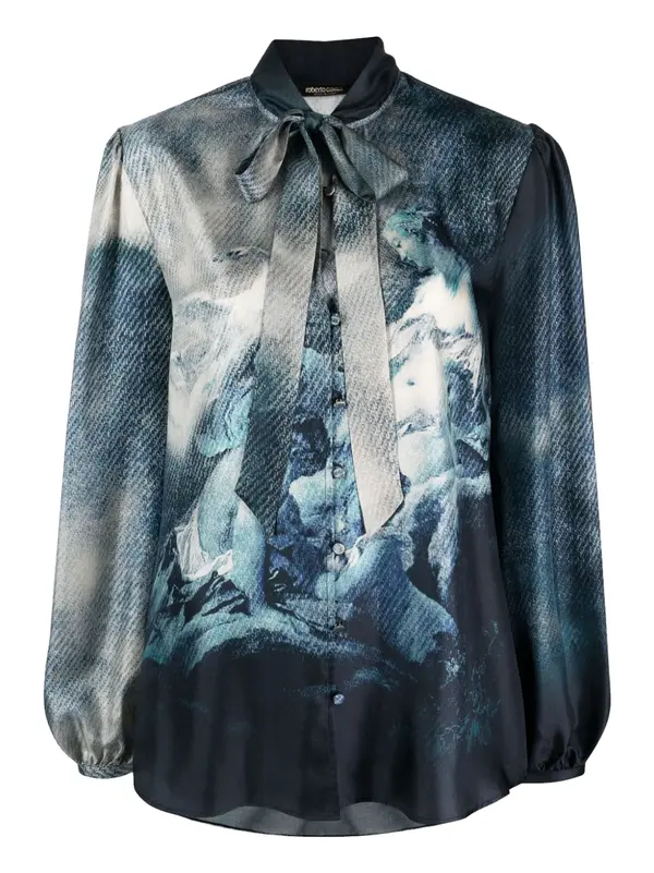 Roberto Cavalli Graphic-print Silk Blouse - Blue