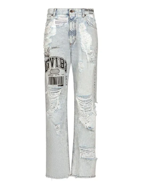 Dolce & Gabbana Distressed Wide-leg Jeans - Blue