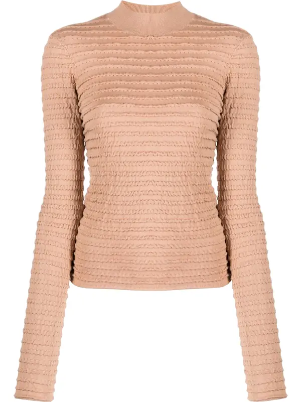 FRAME Smocked Mock-neck Jumper - Neutrals