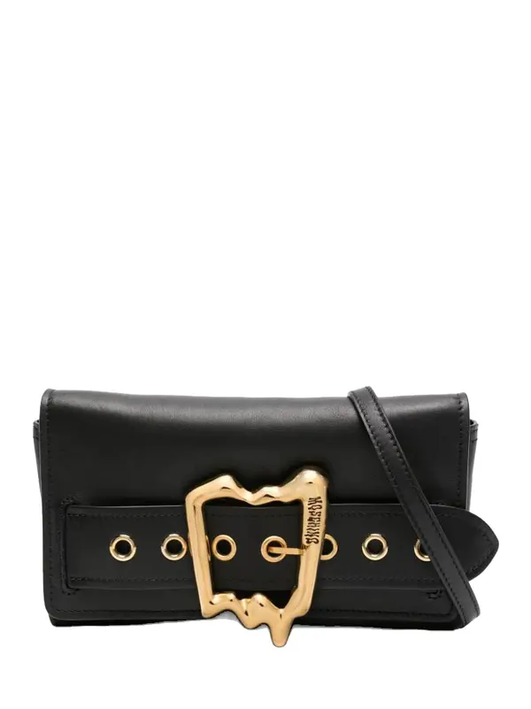 Moschino Engraved Leather Crossbody Bag - Black