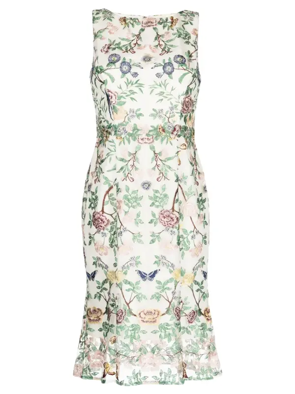 Marchesa Floral-embroidered Midi Dress - Neutrals