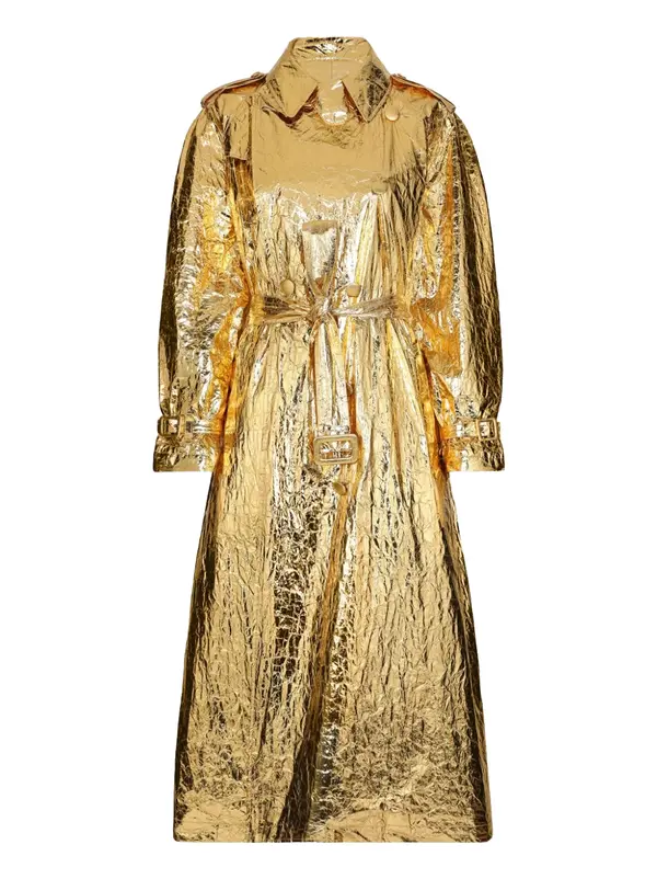 Dolce & Gabbana Belted Crinkled-patent Coat - Gold