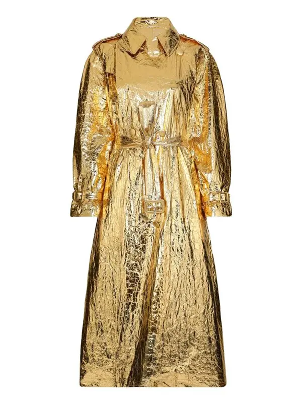 Dolce & Gabbana Belted Crinkled-patent Coat - Gold