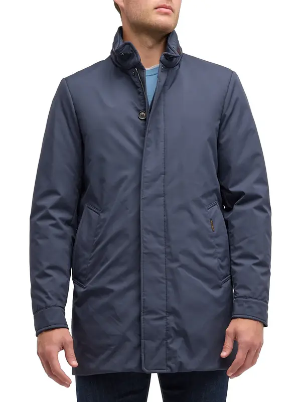 MOORER Topcoat With Stowaway Hood - Navy