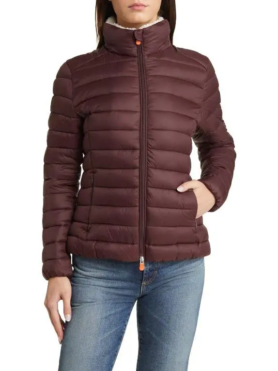 SAVE THE DUCK Camilla Puffer Jacket - Burgundy Black