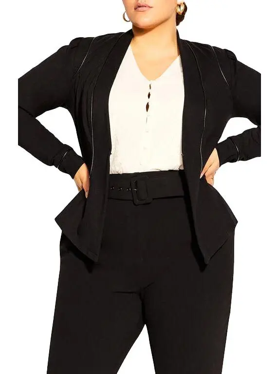 City Chic Piping Ponté Knit Jacket - Black