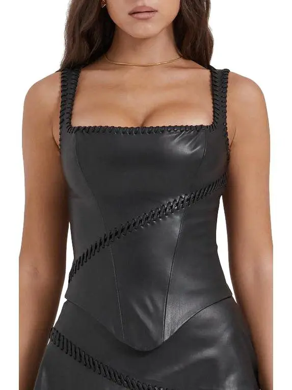 House Of Cb Leonie Faux Leather Corset Top - Black