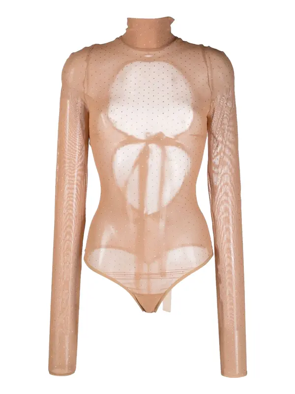NENSI DOJAKA Crystal-embellished Mesh Bodysuit - Neutrals