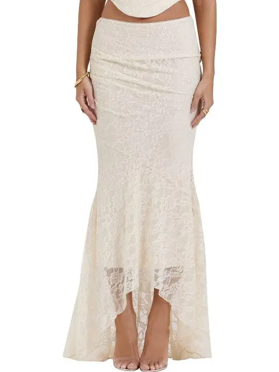 House Of Cb Therese Floral Lace Maxi Skirt - Vintage Cream