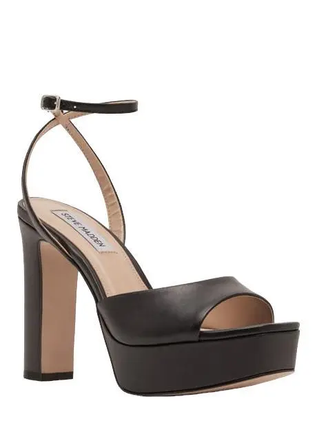 Steve Madden Assured Ankle Strap Platform Sandal - Black Leat