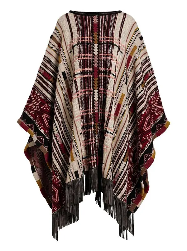 Etro Fringed Jacquardknit Woolblend Poncho - Claret