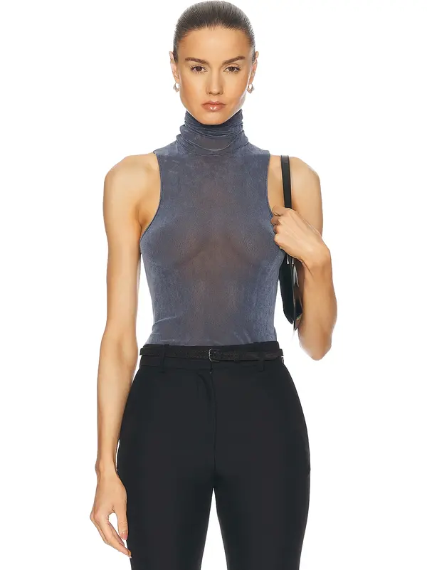 PRISCAVERA Turtleneck Racerback Tank Top - Steel Blue