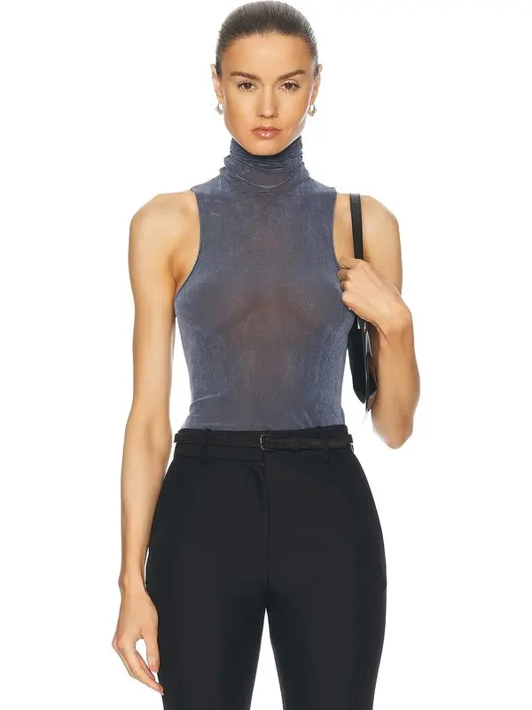 PRISCAVERA Turtleneck Racerback Tank Top - Steel Blue